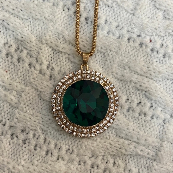 Jewelry | Gold Toned Faux Emerald Necklace Decorated With Rhinestones ...